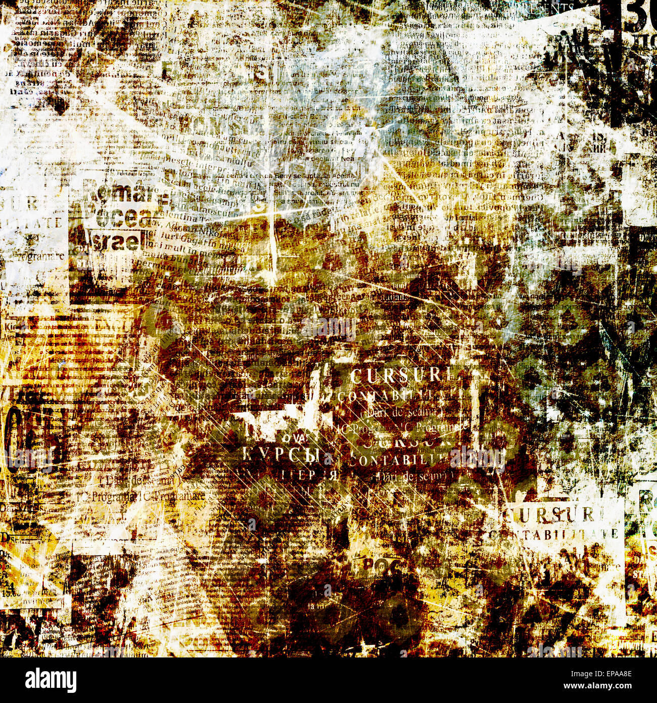 Grunge abstract newspaper background for design with old torn posters ...