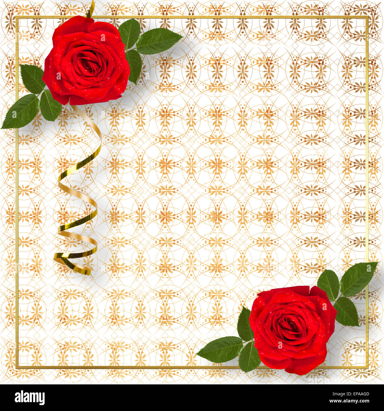 Bouquet of beautiful red roses with the invitation or congratulation on ...