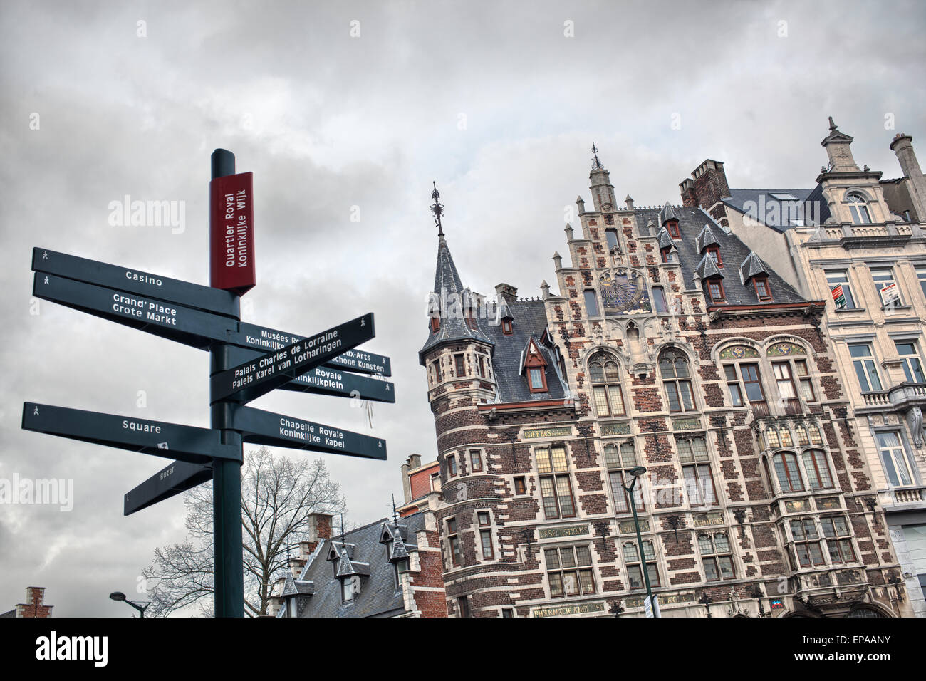 Tourist signpost in center of Brussels, Belgium Stock Photo - Alamy