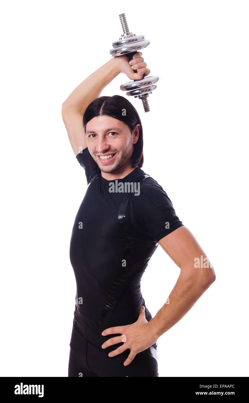 Man training with dumbbells on white Stock Photo - Alamy