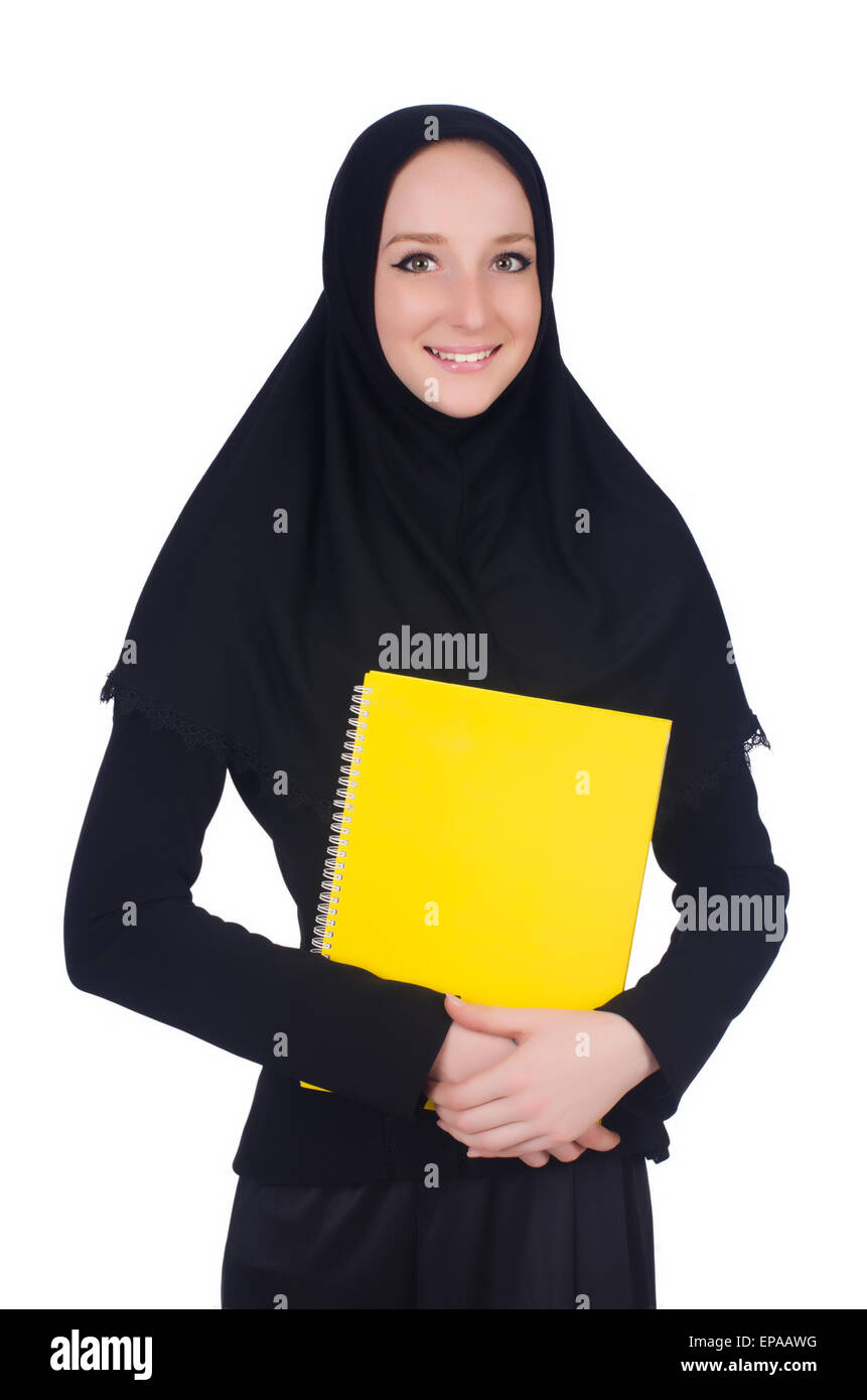 Young muslim student with books on white Stock Photo - Alamy
