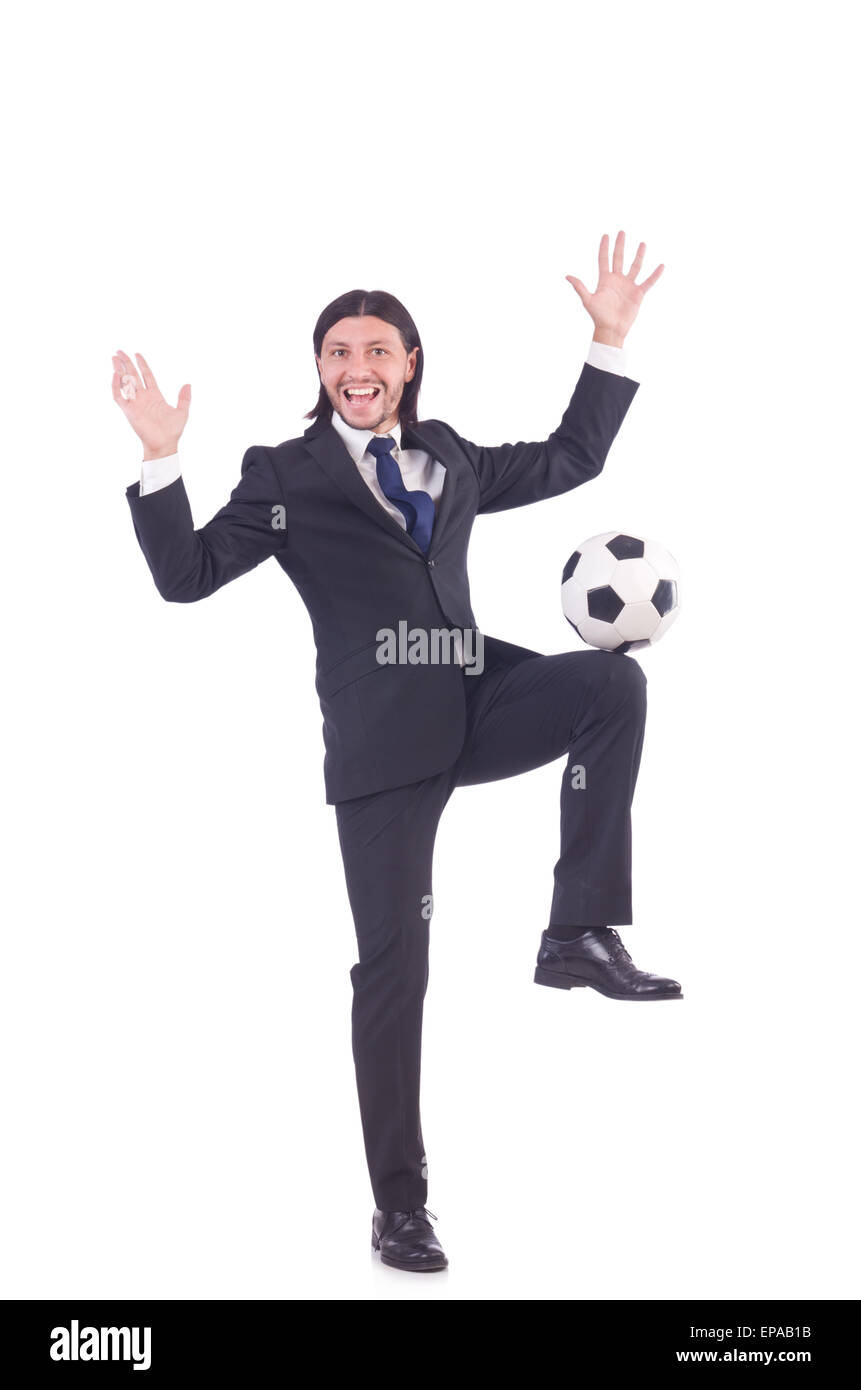 Man with football isolated on white Stock Photo - Alamy