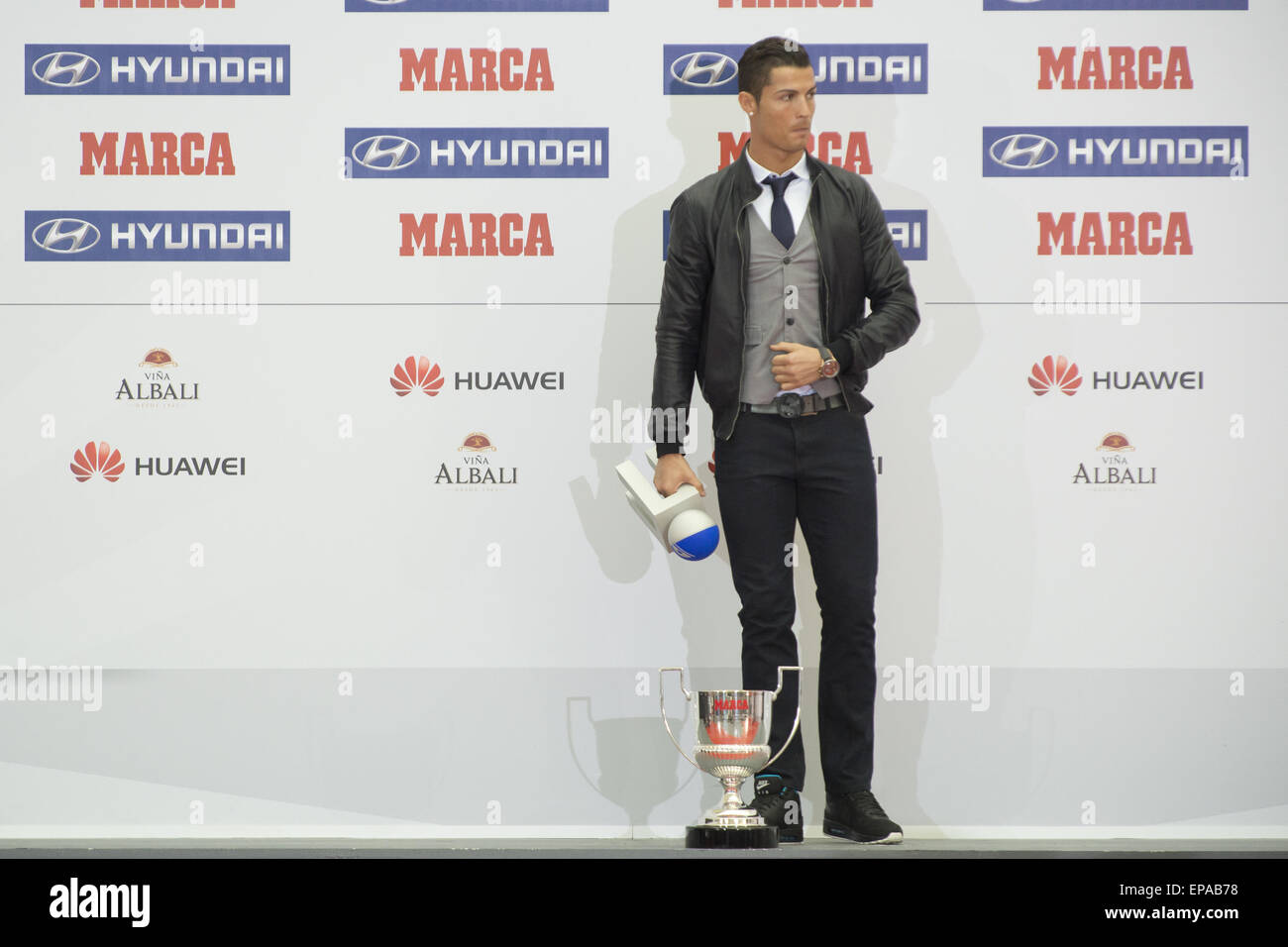 Real Madrid's Portuguese striker Cristiano Ronaldo receives the ...