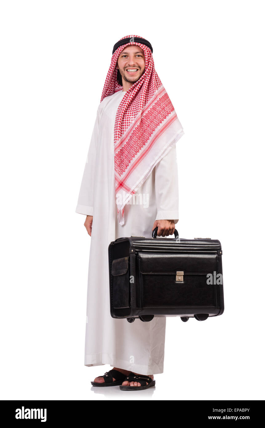 Arab man with luggage on white Stock Photo - Alamy