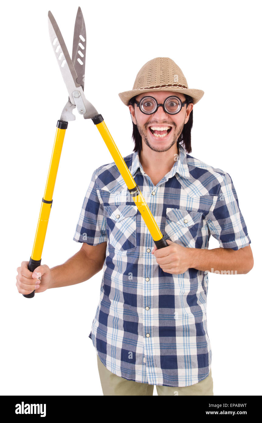 Boy trimming plant with shears hi-res stock photography and images - Alamy