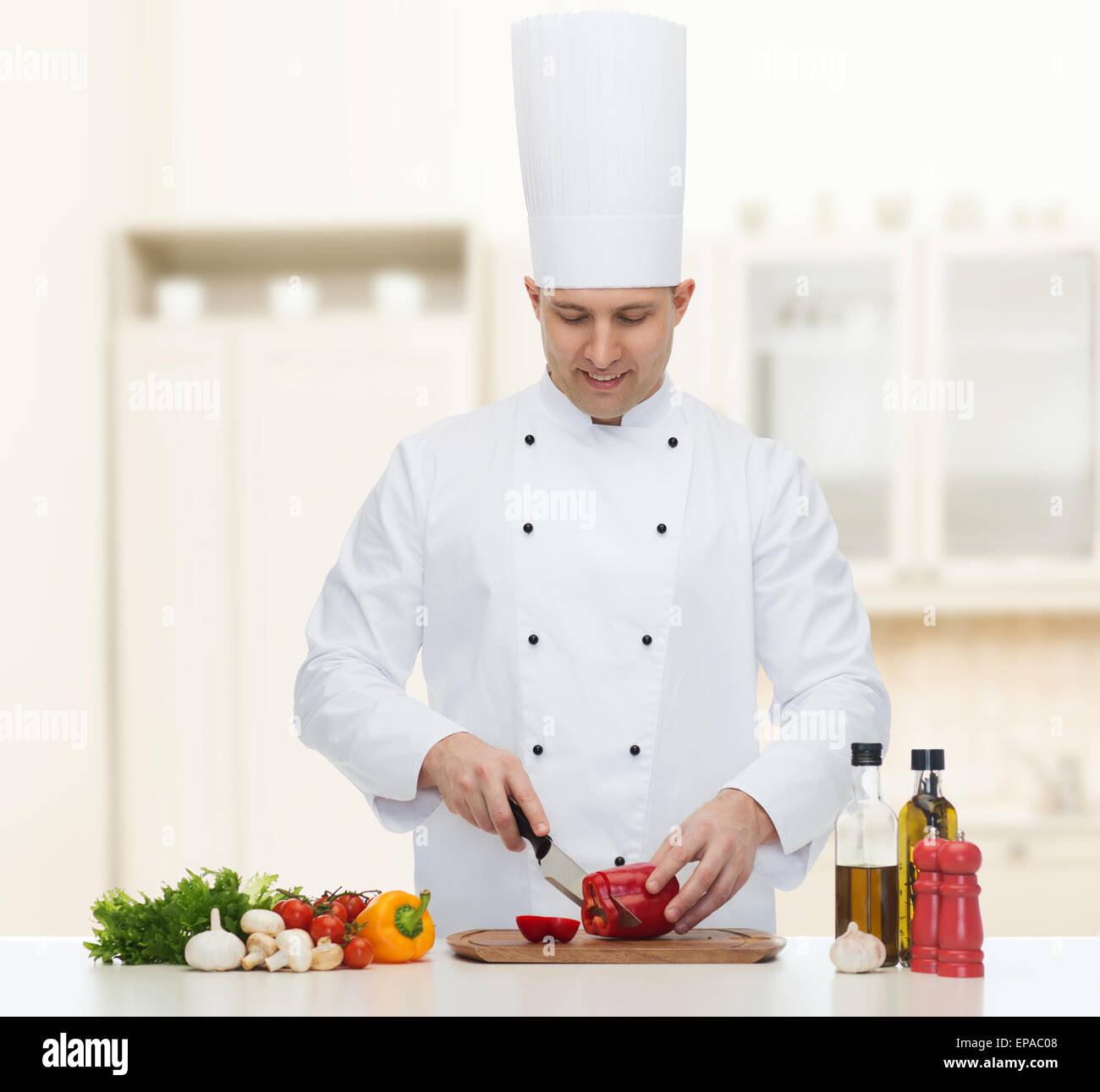 happy male chef cook cooking food Stock Photo - Alamy