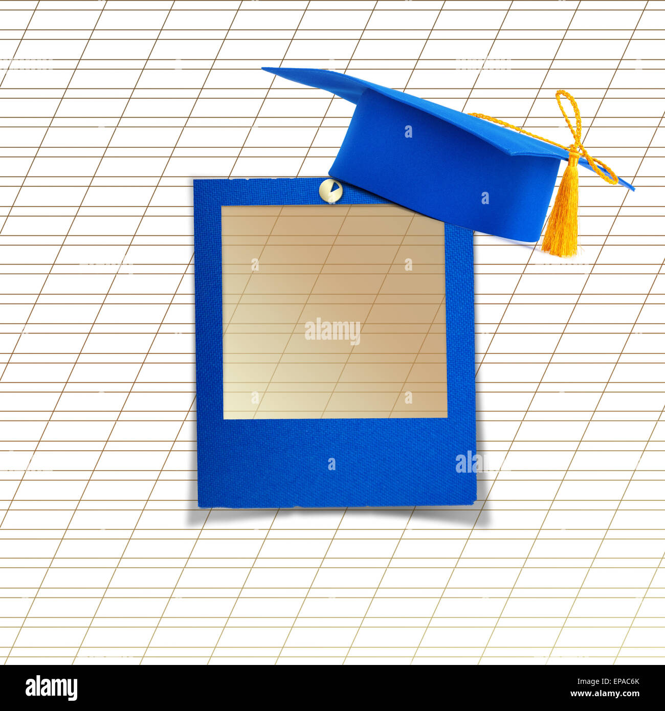 Mortar board or graduation cap with blue slide on the background ...