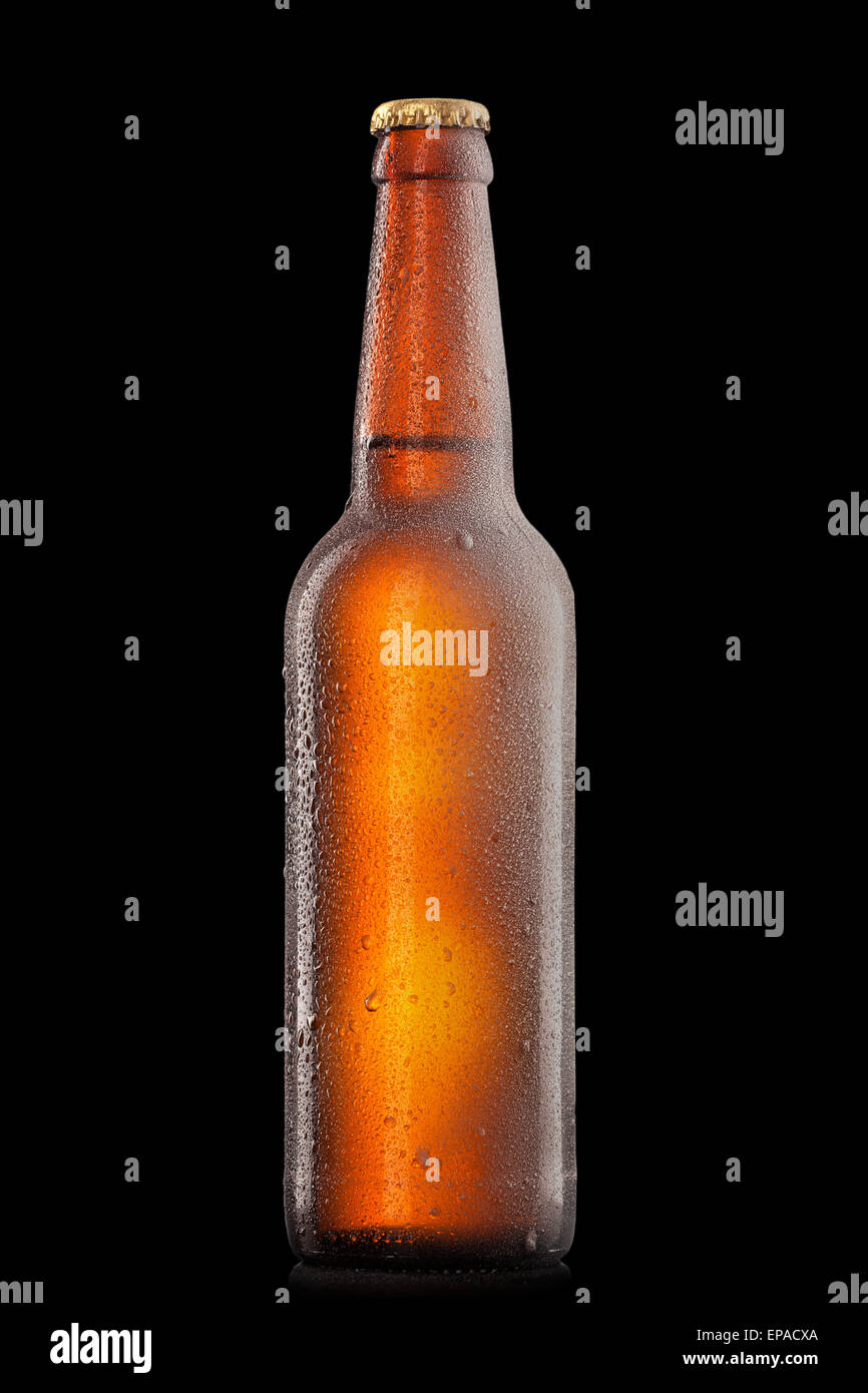 Beer bottle with water drops and frost isolated on black Stock Photo ...