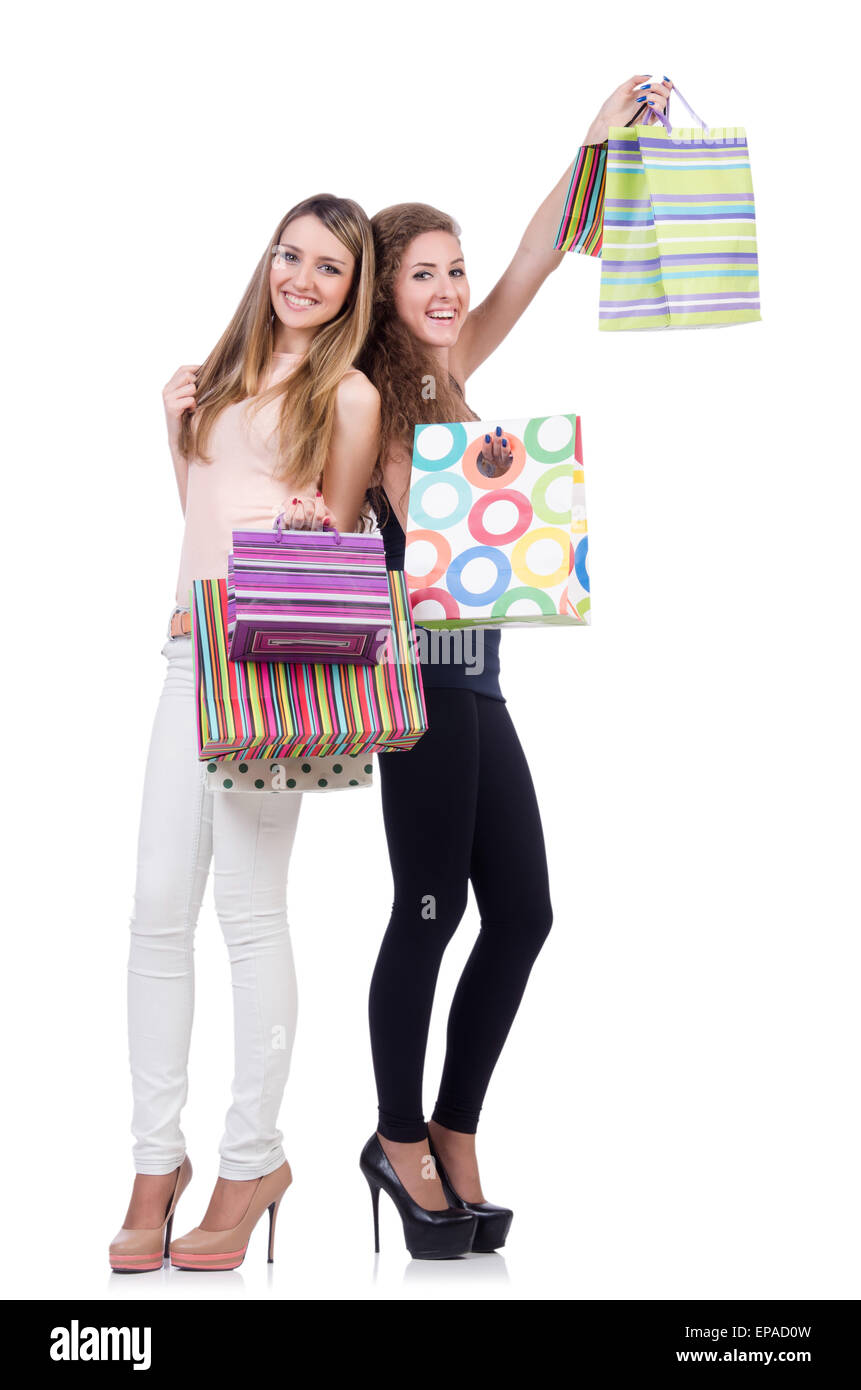 Best friends afte shopping on white Stock Photo - Alamy