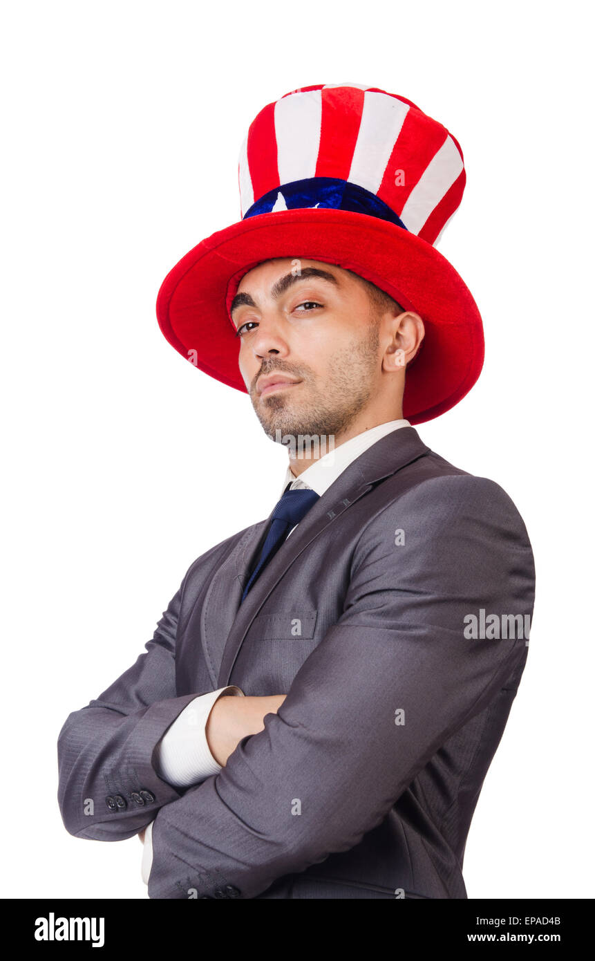 Man with american hat on white Stock Photo - Alamy