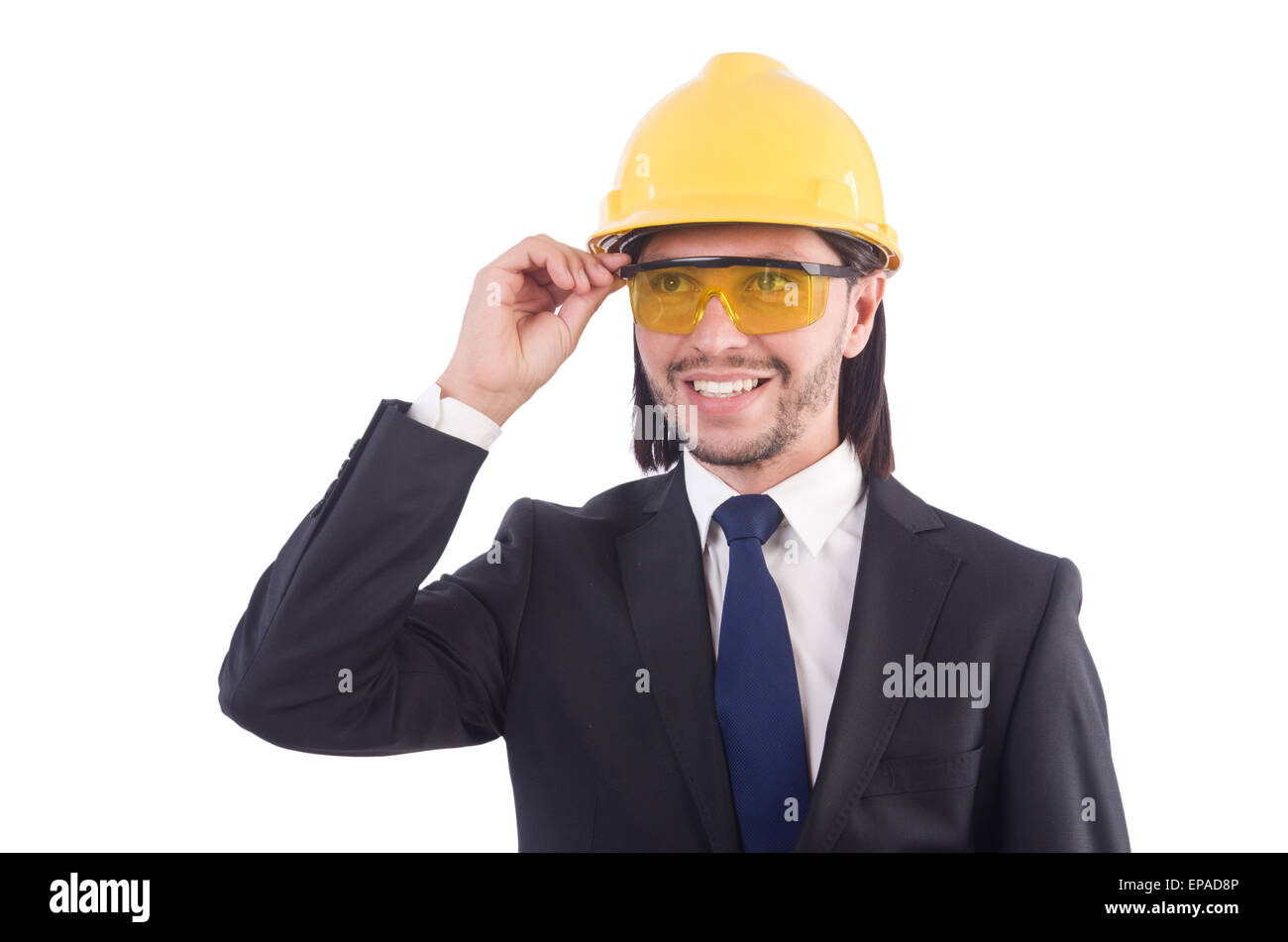Businessman builder in hard hat isolated on white Stock Photo - Alamy