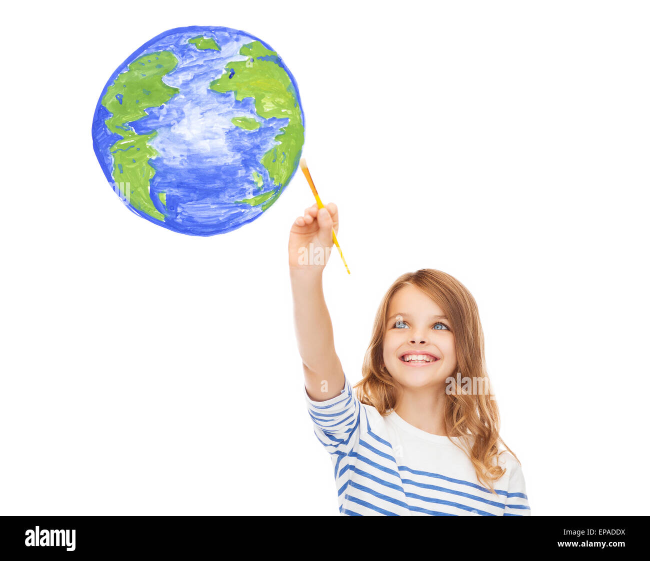 cute little girl drawing with brush planet earth Stock Photo - Alamy