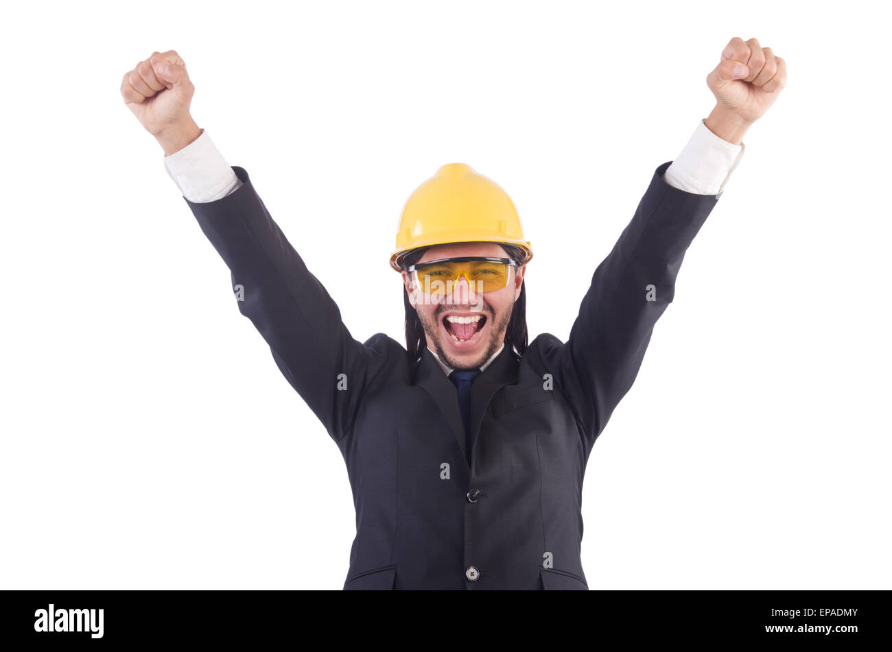 Businessman builder in hard hat isolated on white Stock Photo - Alamy