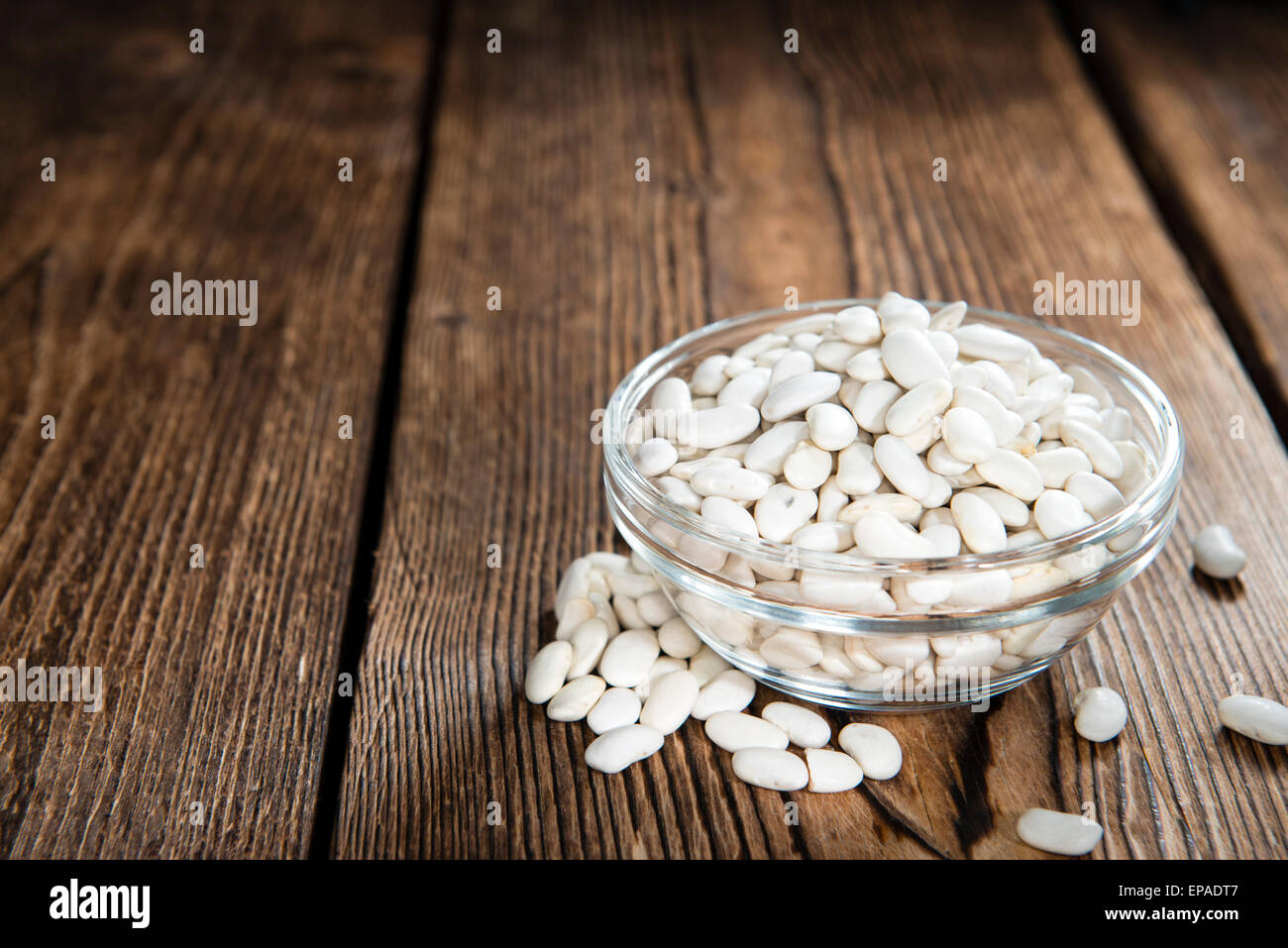 Dried White Beans (close-up shot) on wooden background Stock Photo - Alamy