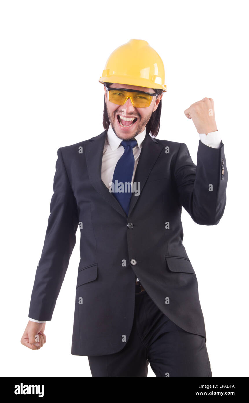 Businessman builder in hard hat isolated on white Stock Photo - Alamy