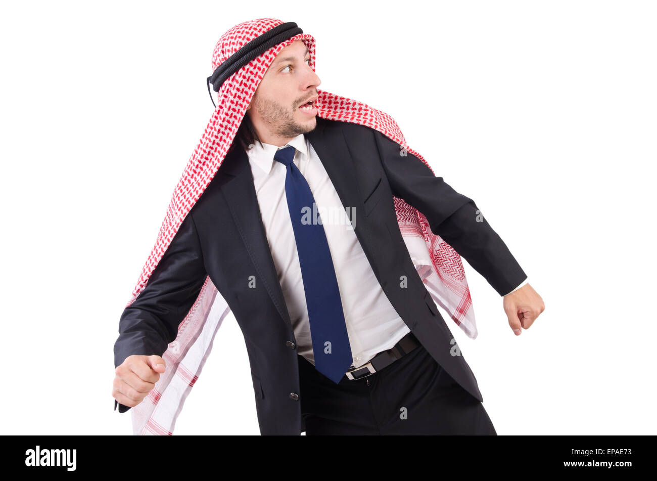 Arab man in trouble isolated on white Stock Photo - Alamy