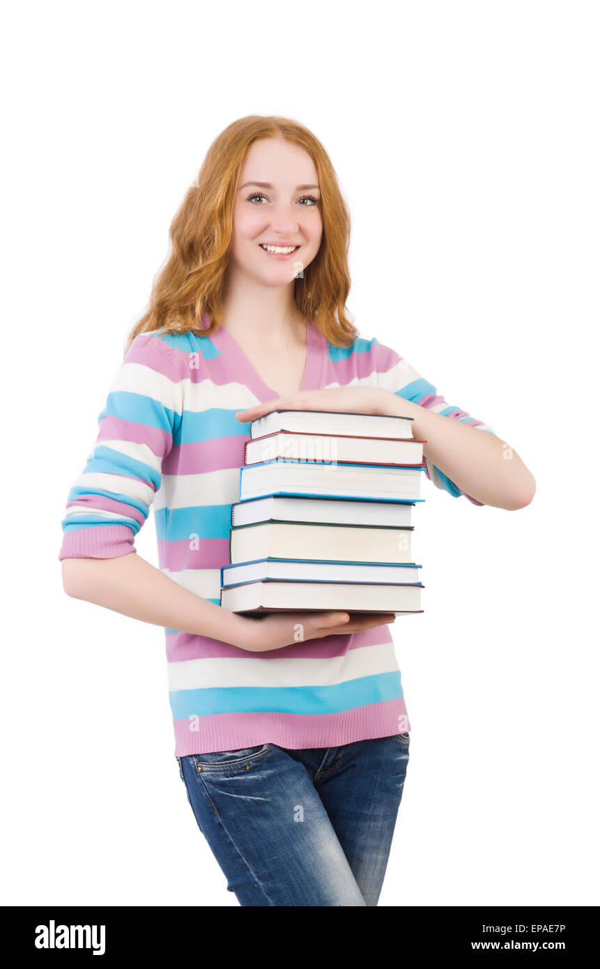 Young student with books isolated on white Stock Photo - Alamy
