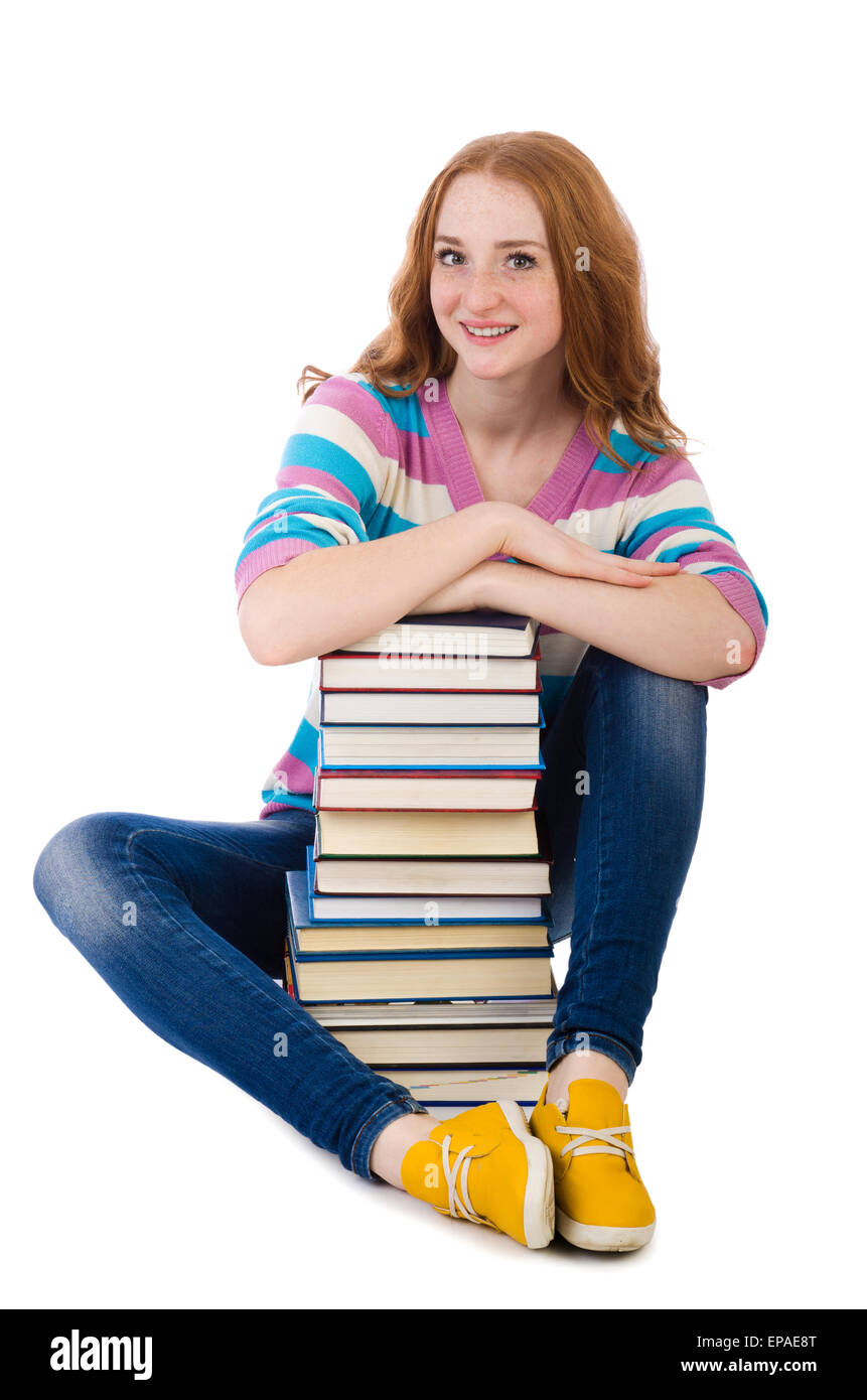 Young student with books isolated on white Stock Photo - Alamy