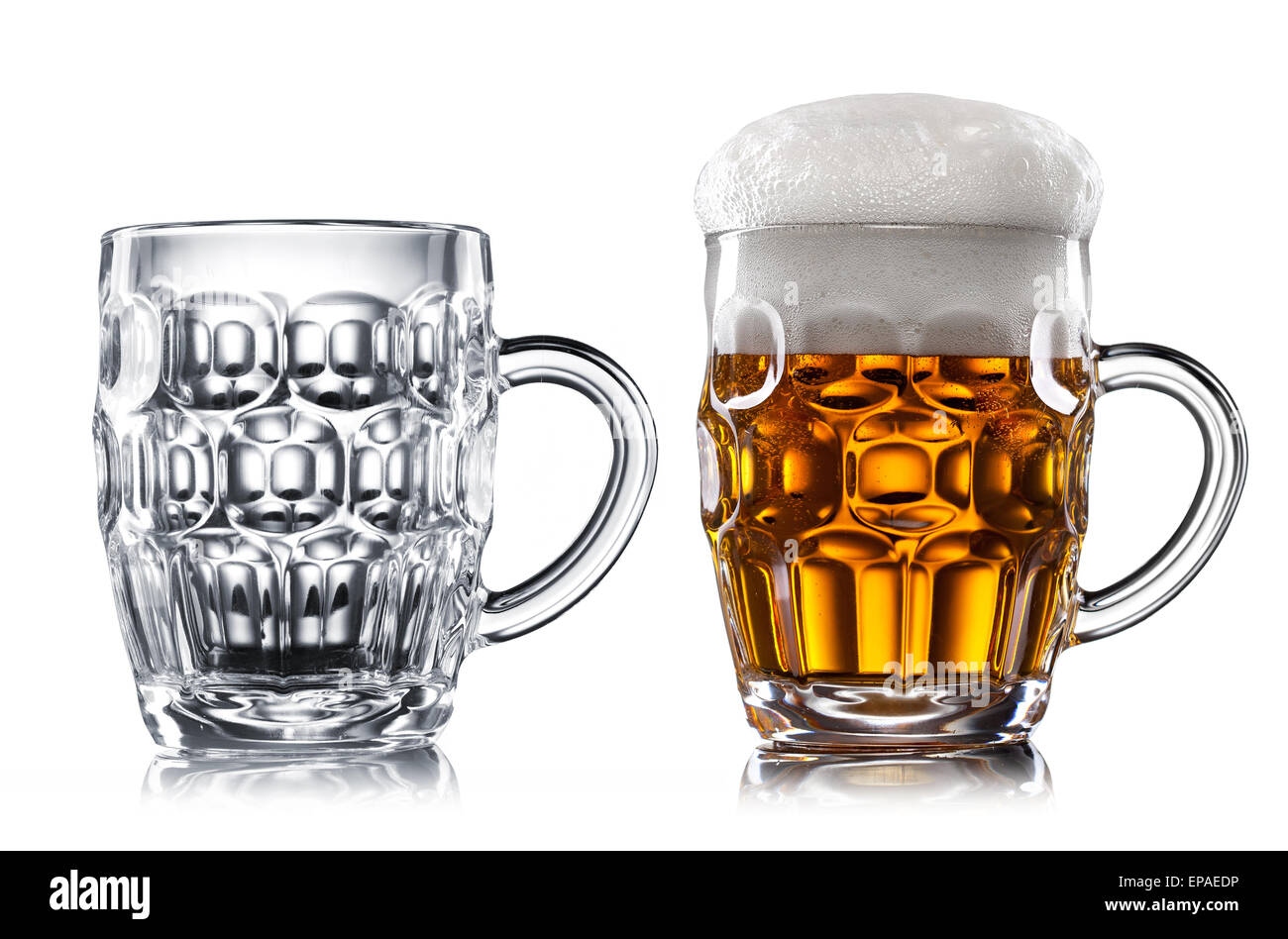 Empty and full beer in glass isolated on white Stock Photo - Alamy