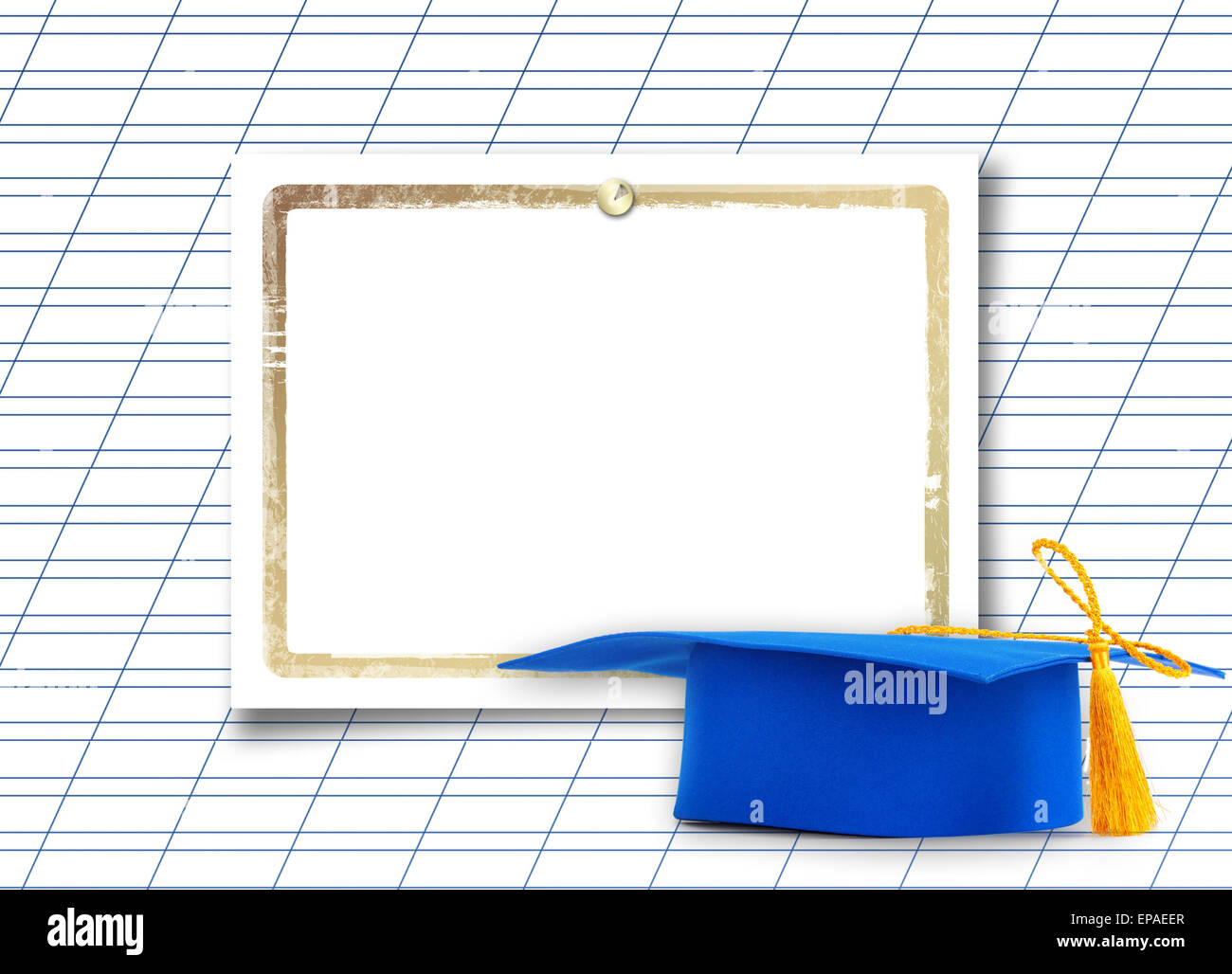 Mortar board or graduation cap with paper leaf on the background ...