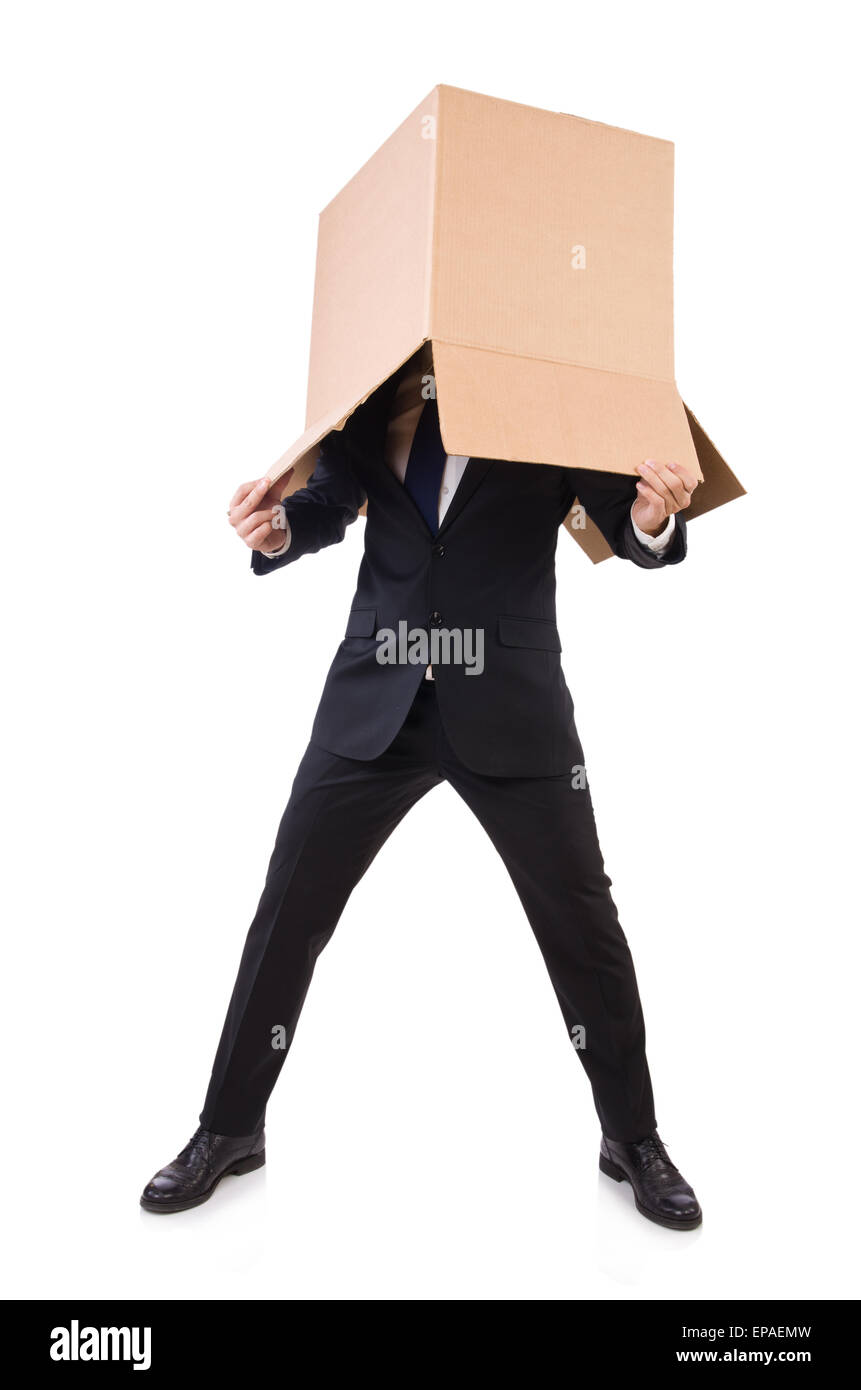 Man in thinking outside of the box concept Stock Photo - Alamy