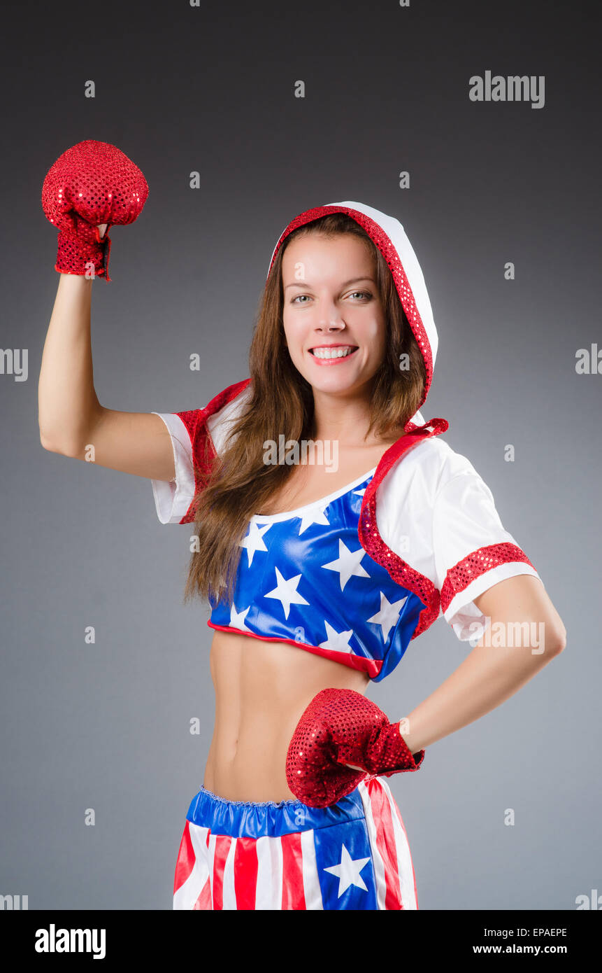 Woman boxer in uniform with US symbols Stock Photo - Alamy