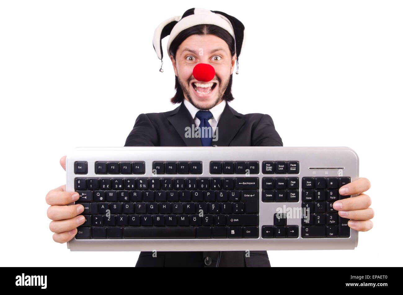 Young funny businessman keyboard isolated hi-res stock photography and ...