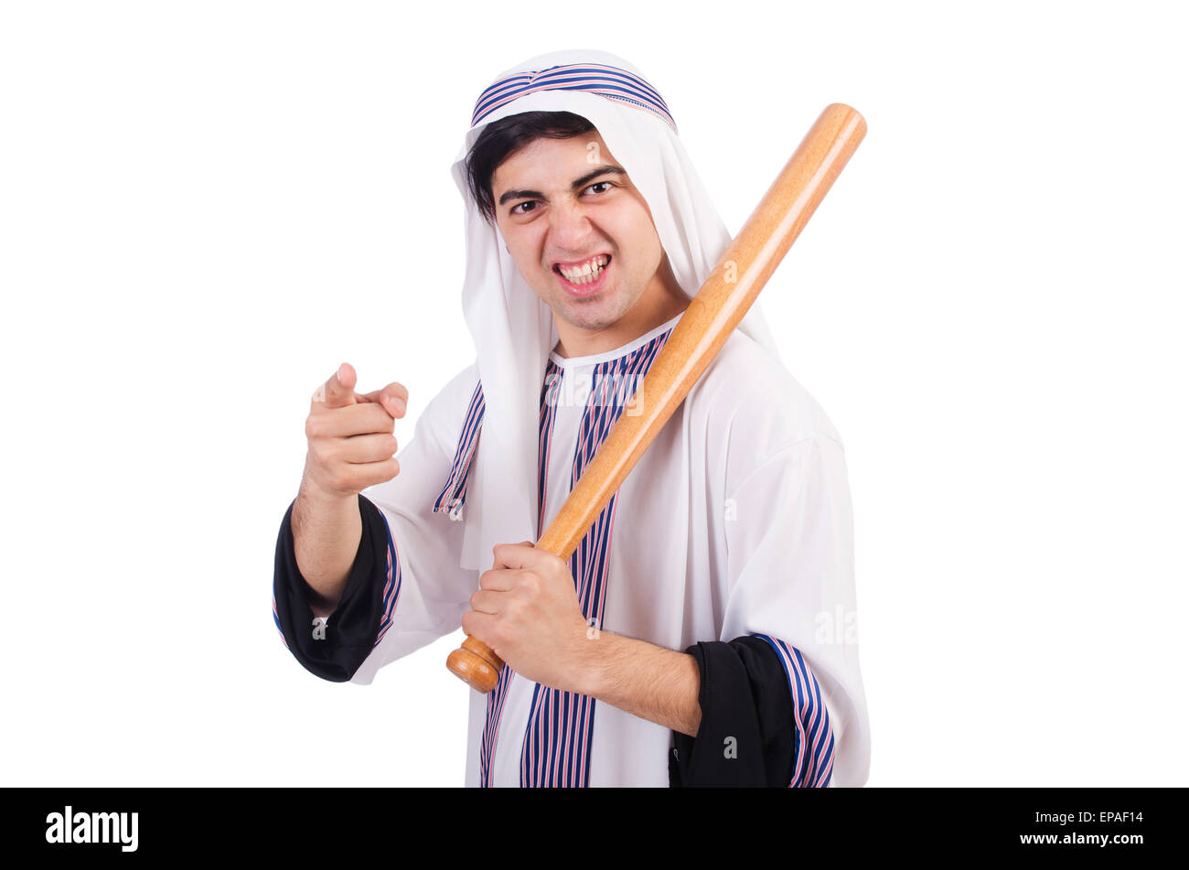 Aggressive arab man with baseball bat on white Stock Photo - Alamy