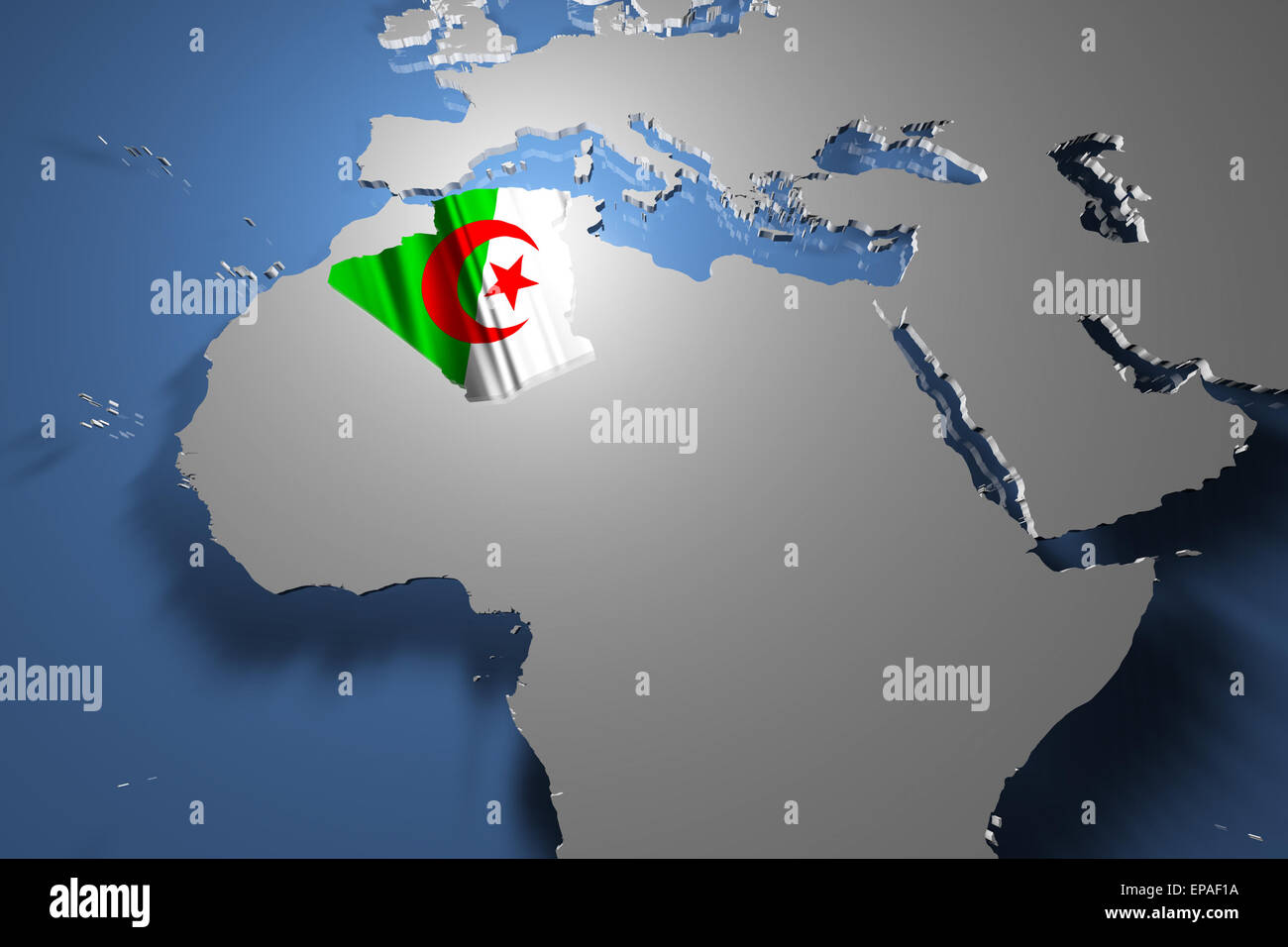 Country of Algeria on 3D Map designed with the country flag ...