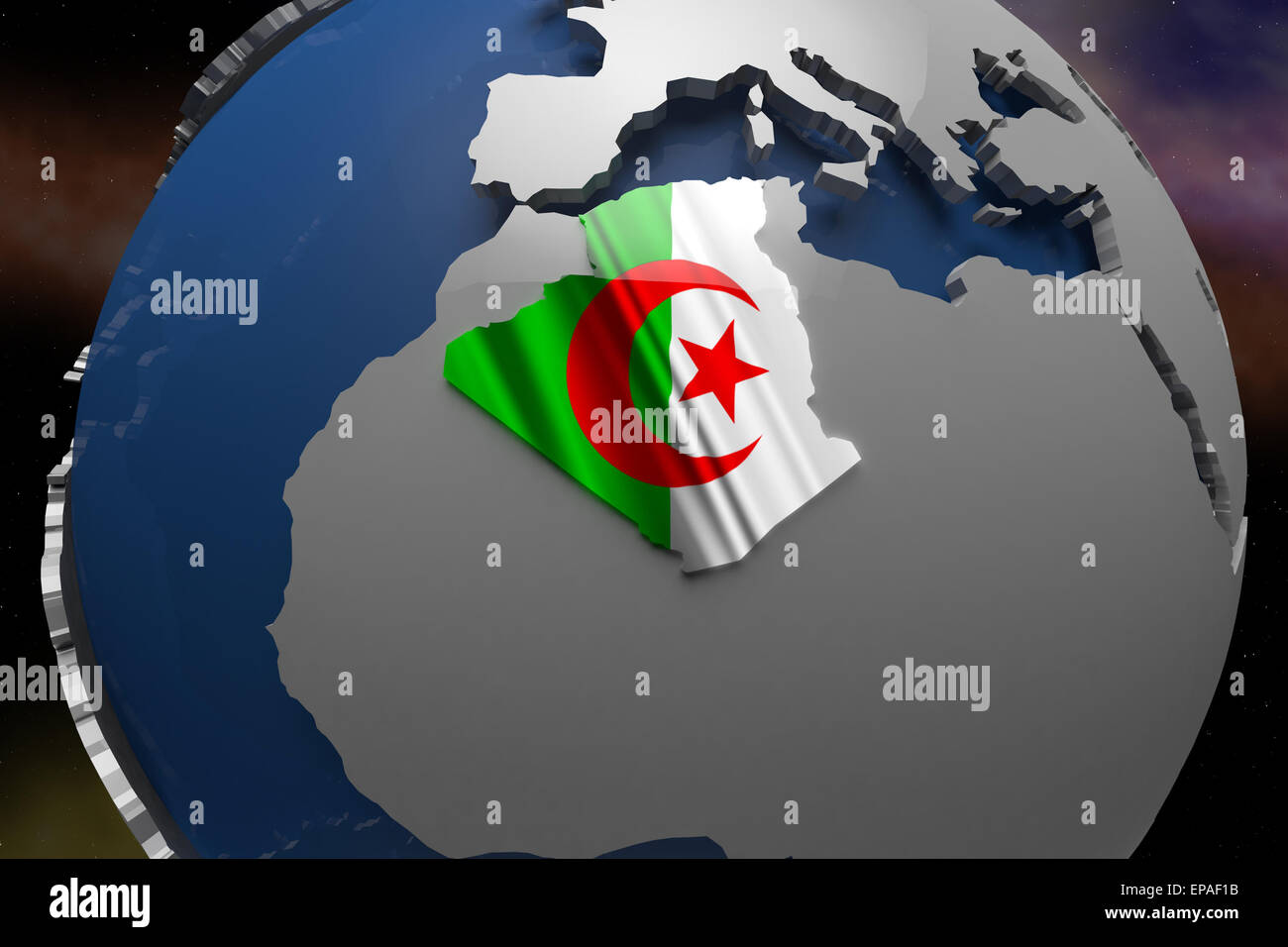 Country of Algeria on 3D Map designed with the country flag ...