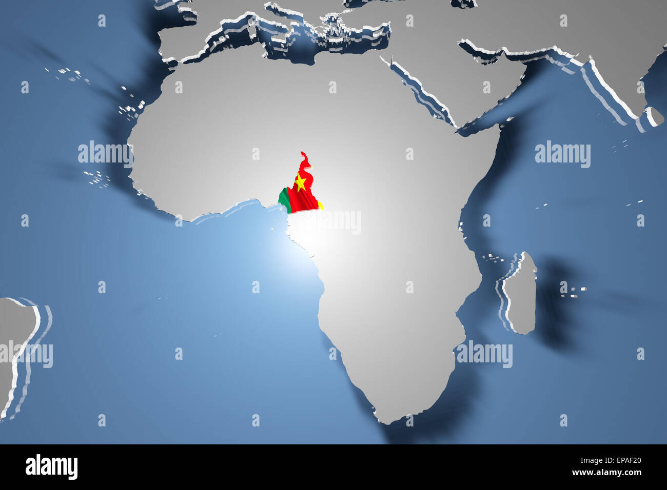 Country of Cameroon on 3D Map designed with the country flag ...