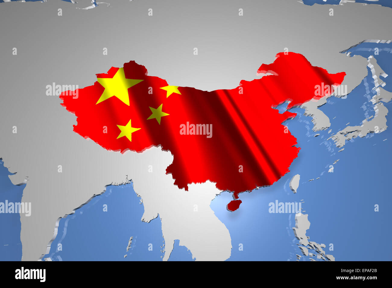Country of China on 3D Map designed with the country flag Illustration ...