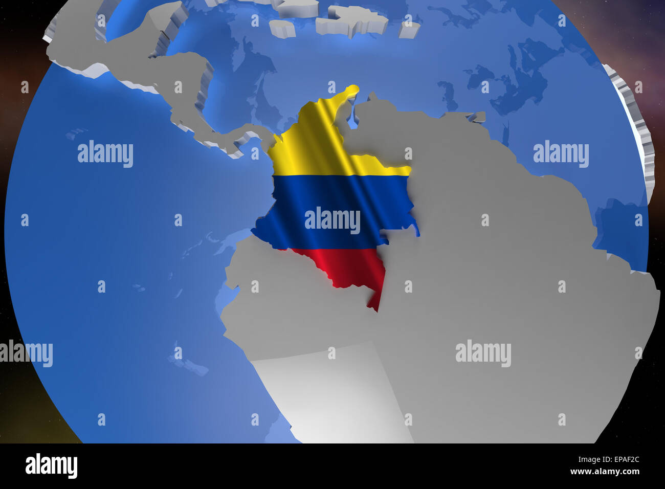 Country of Colombia on 3D Map designed with the country flag ...