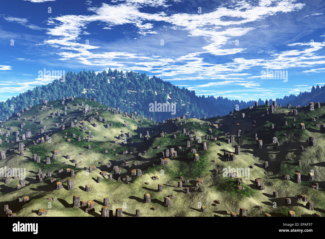 Deforestation 3D artwork illustration Stock Photo - Alamy