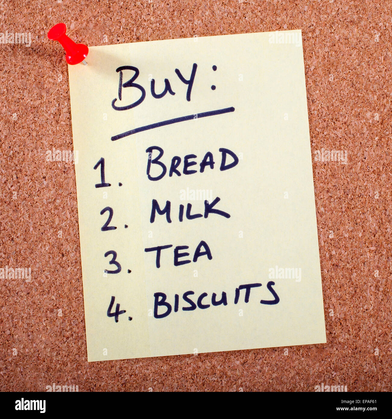 A Shopping List pinned to a Noticeboard Stock Photo - Alamy