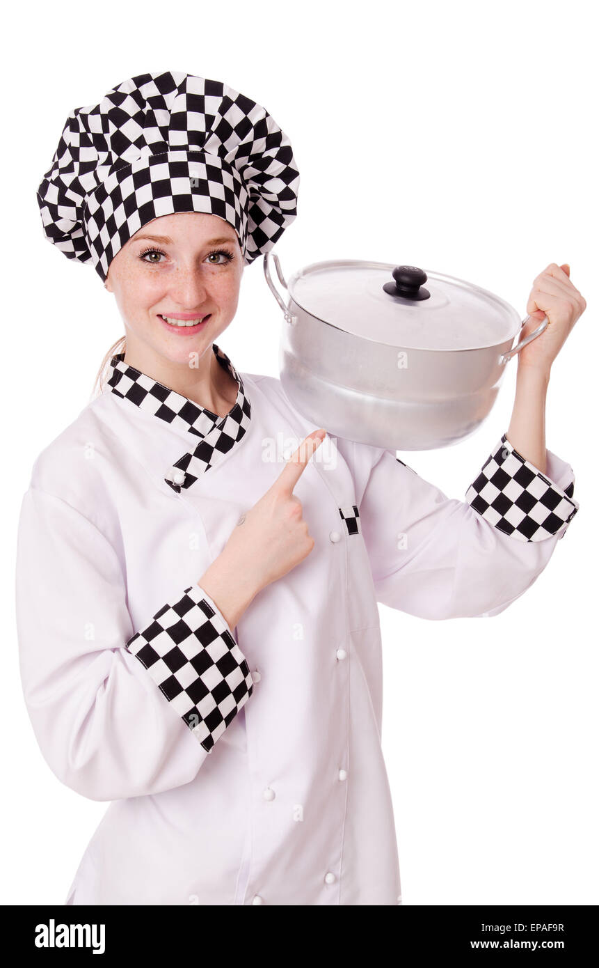 Young woman cook isolated on white Stock Photo - Alamy