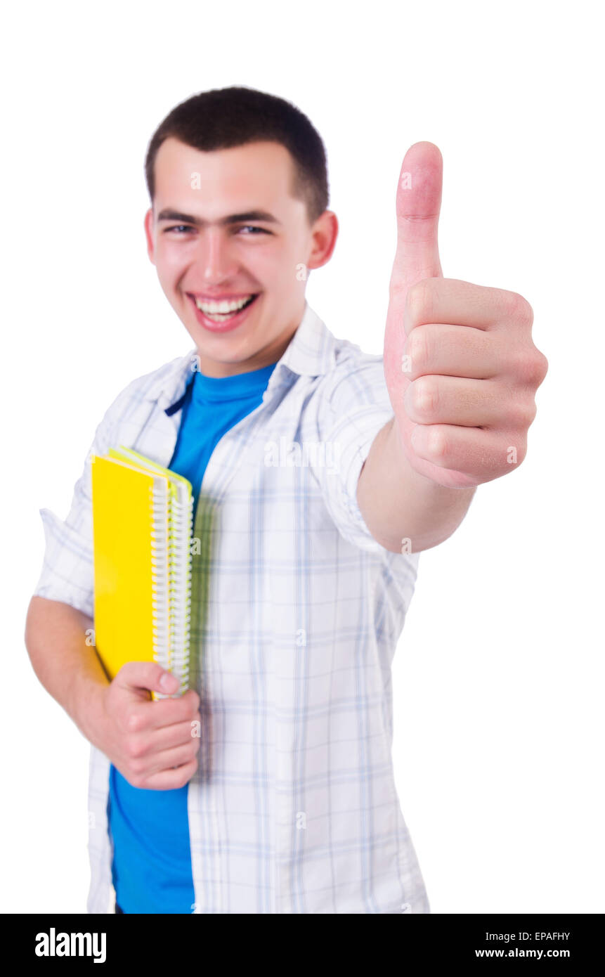 Young student with book on white Stock Photo - Alamy
