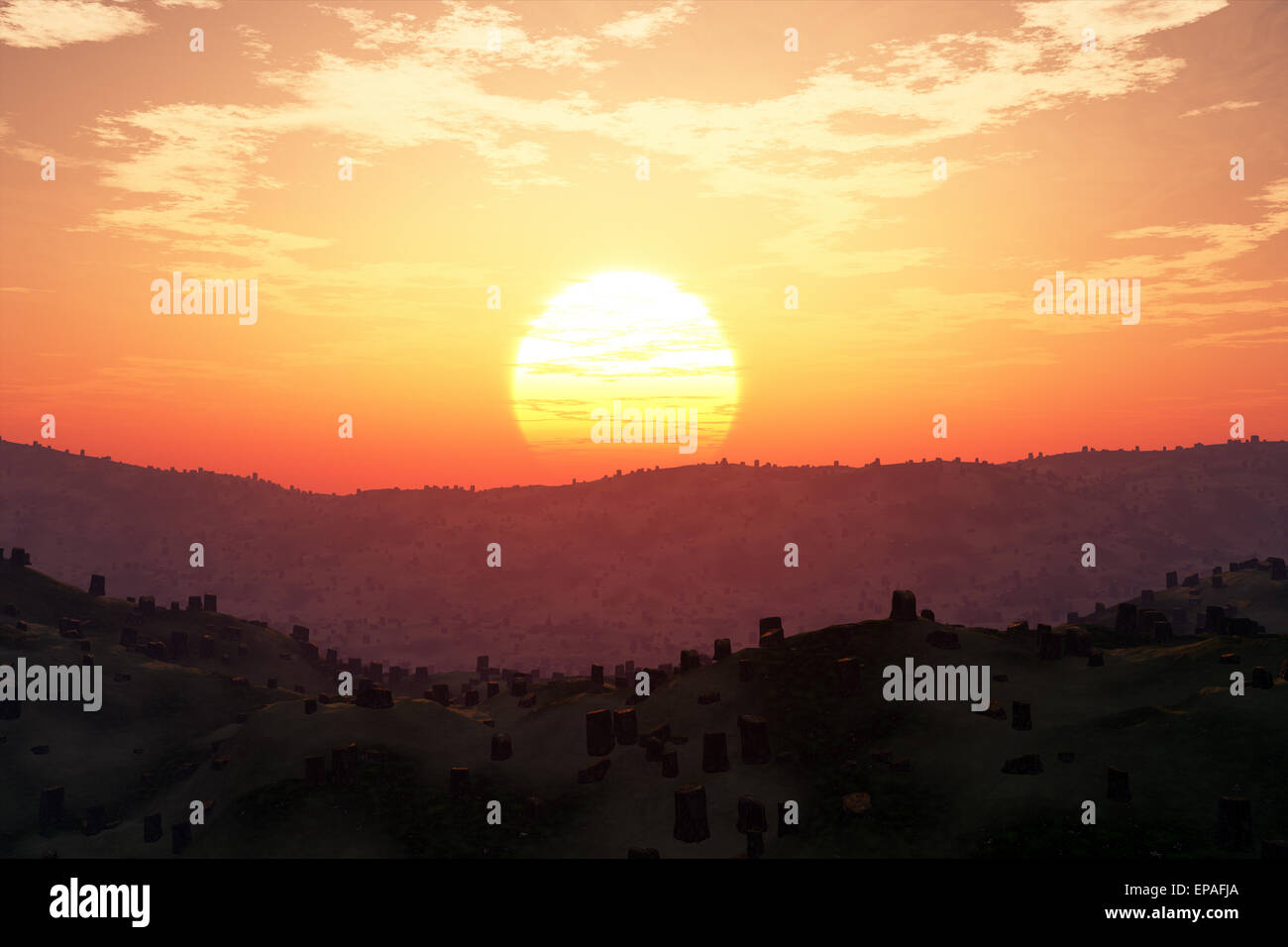 Deforestation 3D artwork illustration Stock Photo - Alamy