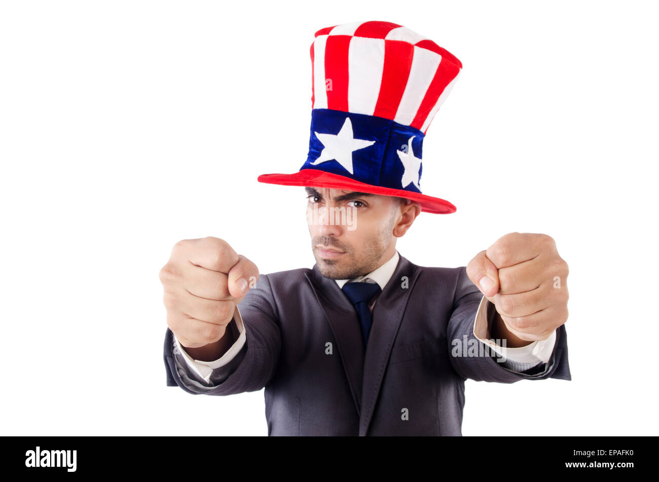 Man with american hat isolated on white Stock Photo - Alamy