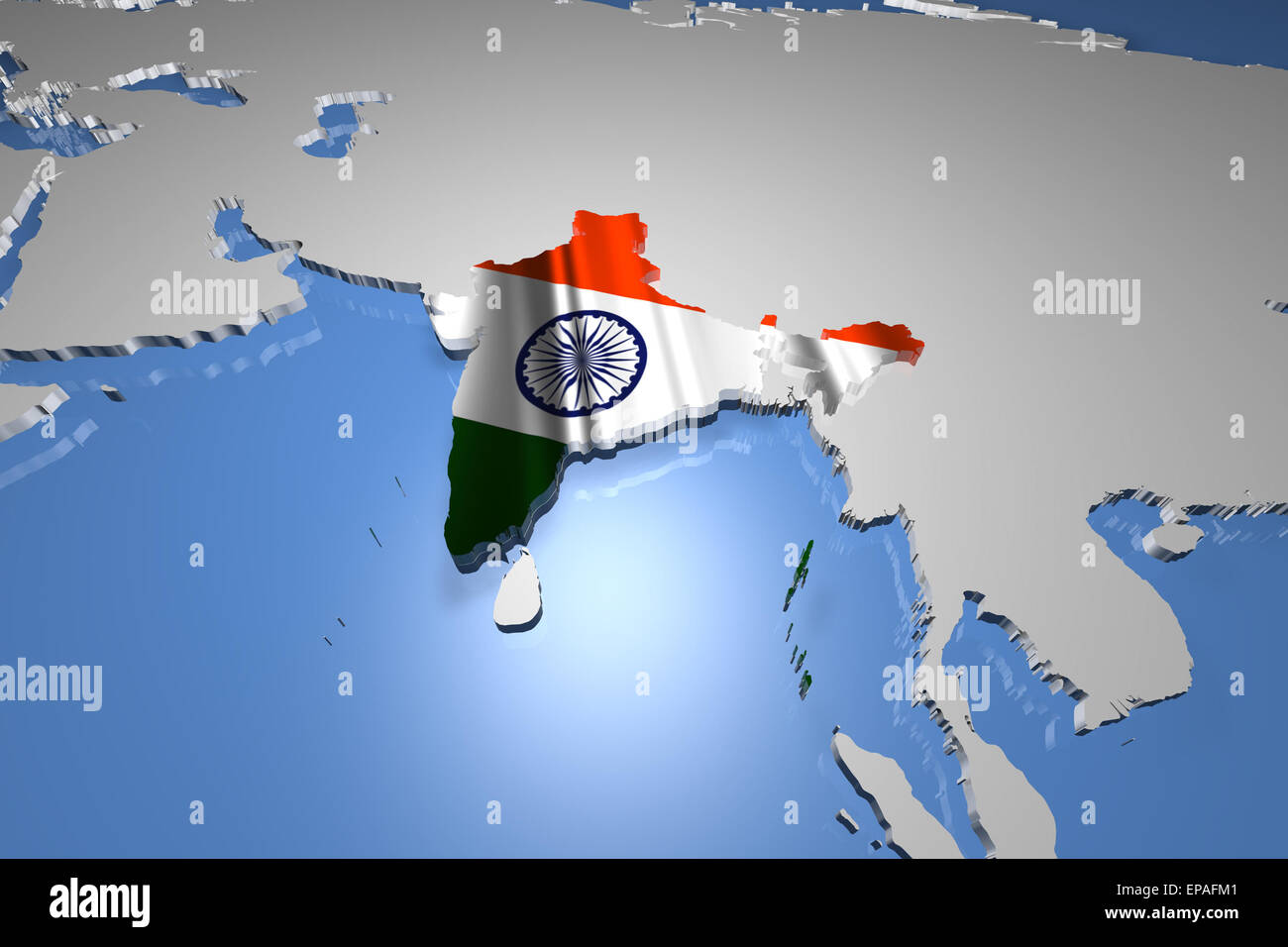 Country of India on 3D Map designed with the country flag Illustration ...