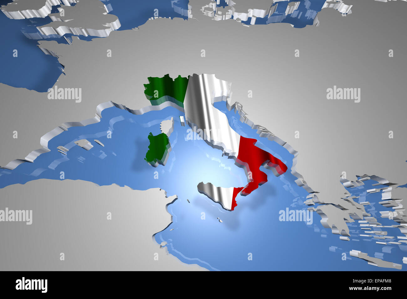 Country of Italy on 3D Map designed with the country flag Illustration ...