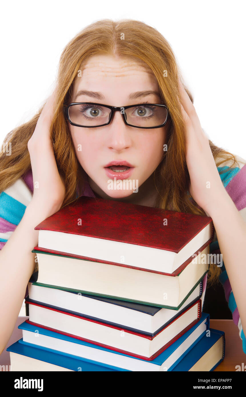 Young student with books isolated on white Stock Photo - Alamy