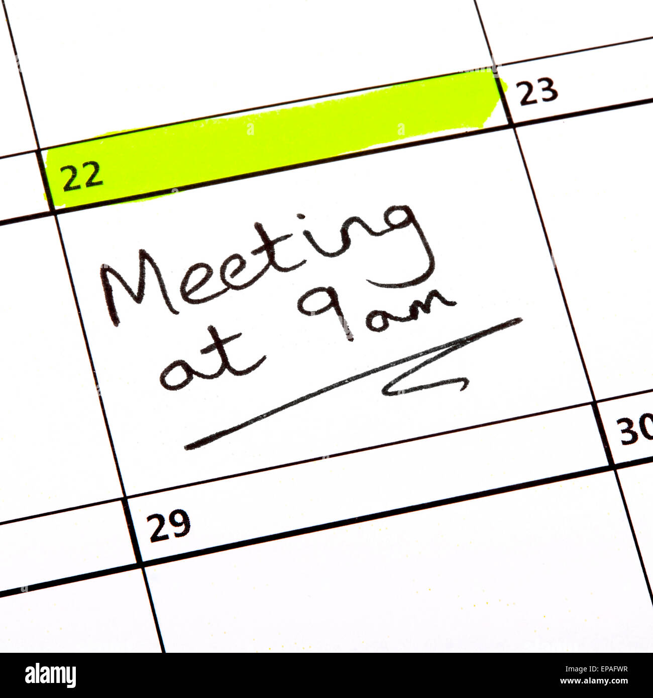A Meeting Date highlighted on a Calendar Stock Photo - Alamy