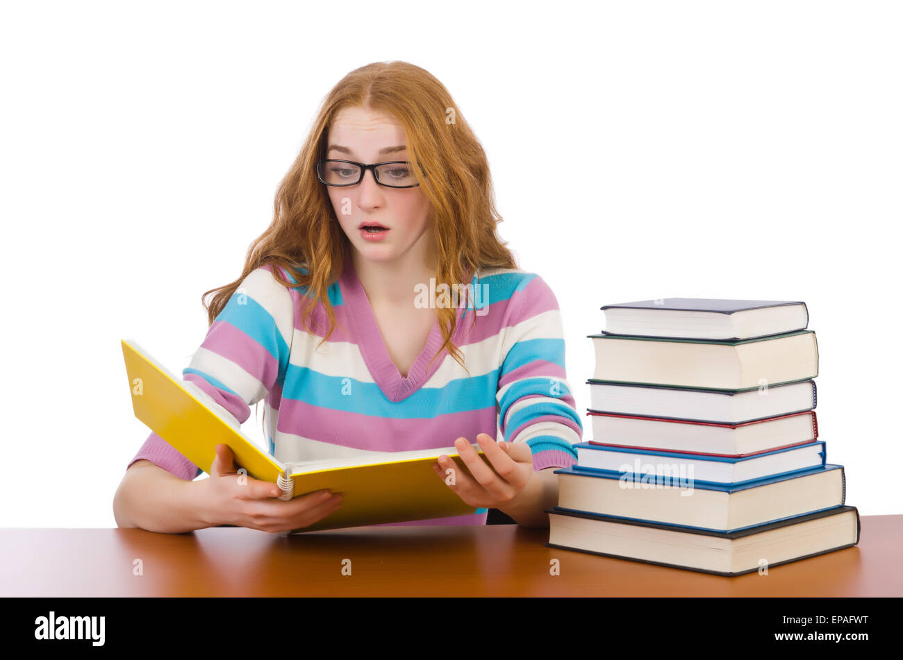 Young student with books isolated on white Stock Photo - Alamy