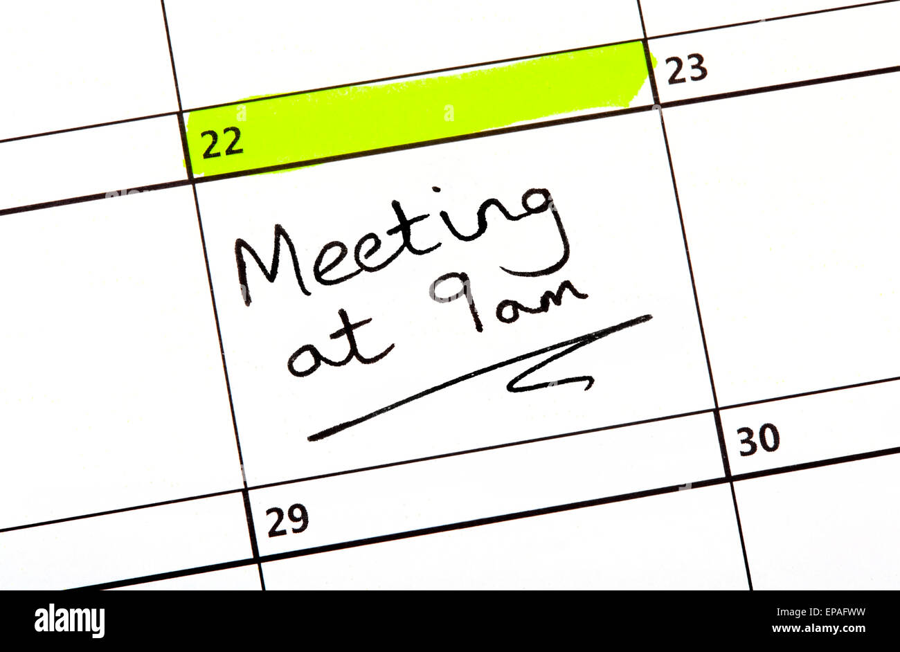 A Meeting Date highlighted on a Calendar Stock Photo - Alamy