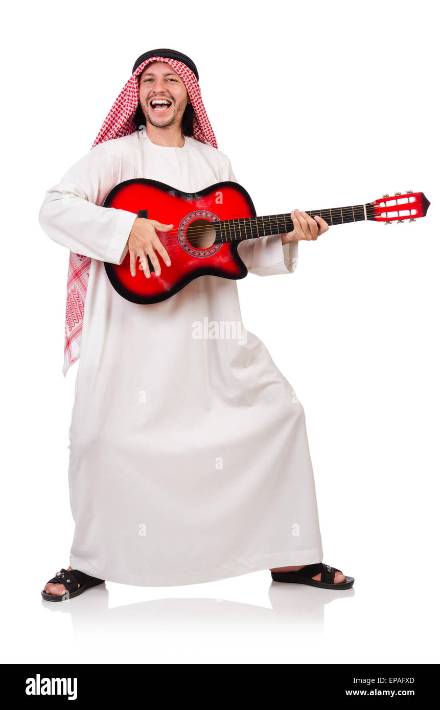 Arab man playing guitar isolated on white Stock Photo - Alamy
