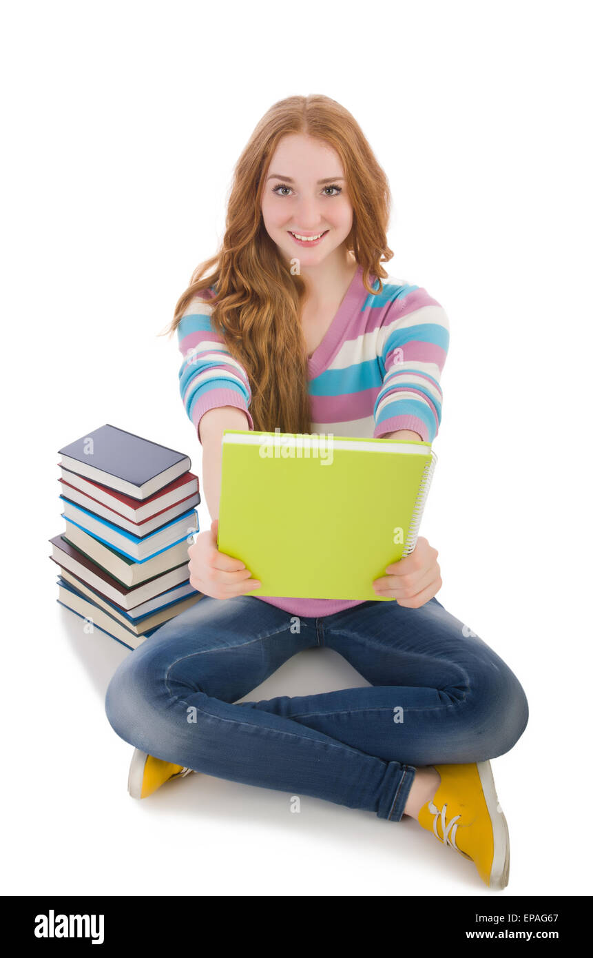 Young student with books isolated on white Stock Photo - Alamy