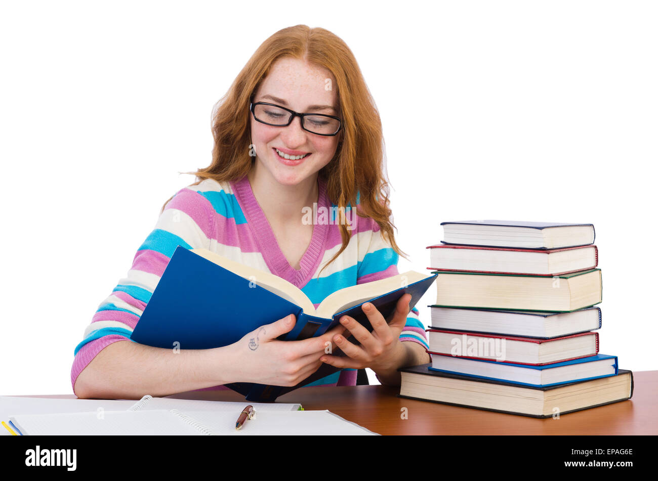 Young student with books isolated on white Stock Photo - Alamy