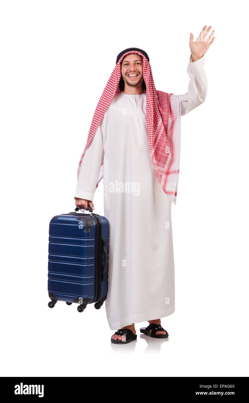 Arab man with luggage on white Stock Photo - Alamy