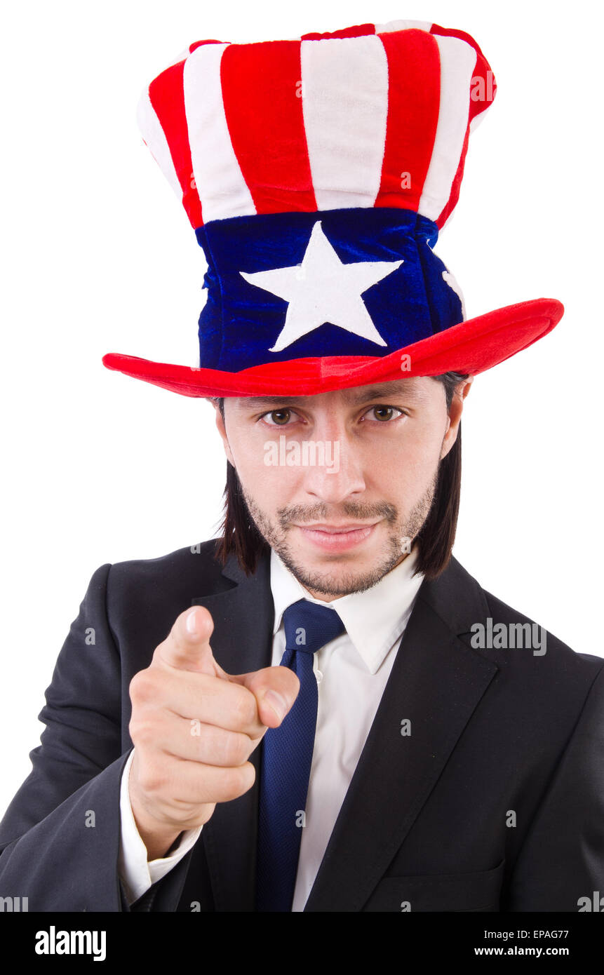 Man with american flag isolated on white Stock Photo - Alamy